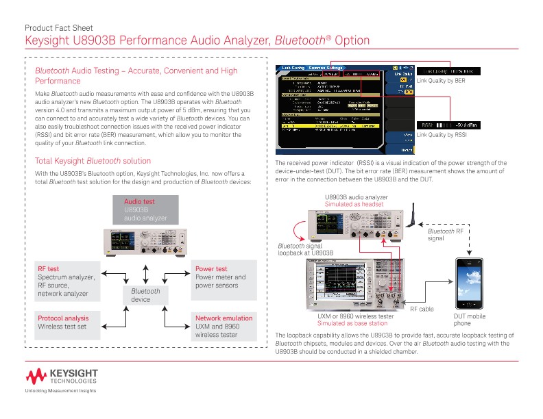 U8903B Performance Audio Analyzer, Bluetooth® Option – Product Fact Sheet PDF Asset Page | Keysight